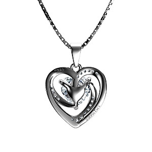 DEPHINI - White Heart Necklace - 925 Sterling Silver - Branded CZ Crystal Pendant Birthstone - Fine Jewellery Love - 18" Premium Rhodium Plated Silver Chain - Cubic Zirconia - Gifts for Women