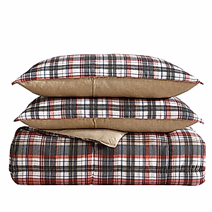 Eddie Bauer - King Comforter Set, Reversible Plaid Alt Down Bedding with Matching Shams, Home Decor for Colder Months (Astoria Red, King)