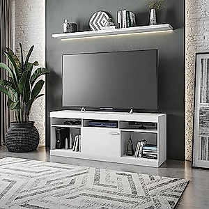White TV Stand for 65 Inch TV, Entertainment Center with Storage for Living Room or Bedroom with Cabinet and Storage, Television Stand Fits Screens up to 65" When Measured Diagonally