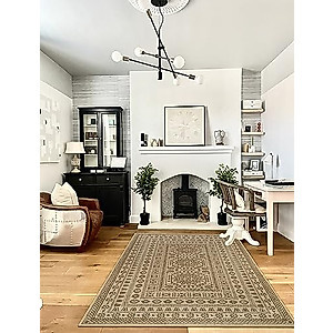 Lahome Mandala Easy Jute Area Rug -5 x 7 Farmhouse Rugs for Living Room Ultra-Thin Washable Natural Bedroom Rugs Non-Shedding Sisal Carpet Outdoor Jute Rugs for Patio Dining Room (5'x 7',Beige)