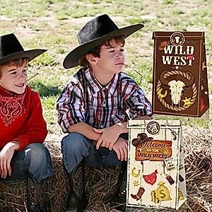 Kristin Paradise 12Pcs Western Cowboy Party Favor Bags, Texas Rodeo Theme Birthday Paper Goodie Gift Bags