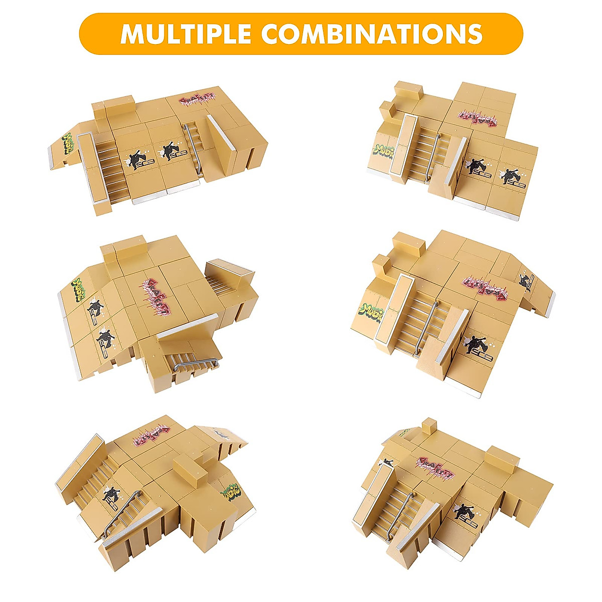 DaCool Fingerboard Skate Park Kit 19 PCS Fingerboard Ramps Mini Finger Toys Finger Skateboards Swing Board Finger Bike Scooter Roller Skates Fingerboard Skatepark Ramp Deck for Kids Gift