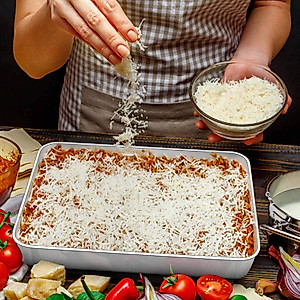 TeamFar Lasagna Pan, 12⅖’’ x 9¾’’ x 2’’ Stainless Steel Rectangular Cake Brownie Baking Pan with Lid, Non-Toxic & Heavy Duty, Brush Surface & Deep Side, Dishwasher Safe-2 Pans+2 Lids