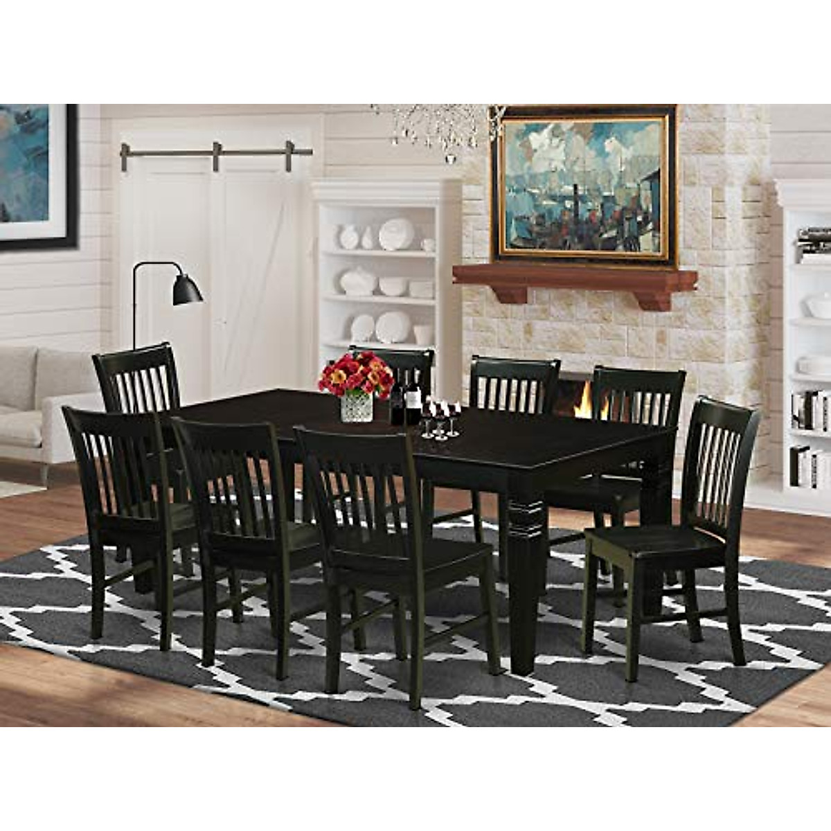 EAST WEST FURNITURE 9 Pc Dining set with a Dining Table and 8 Wood Dining Chairs in Black
