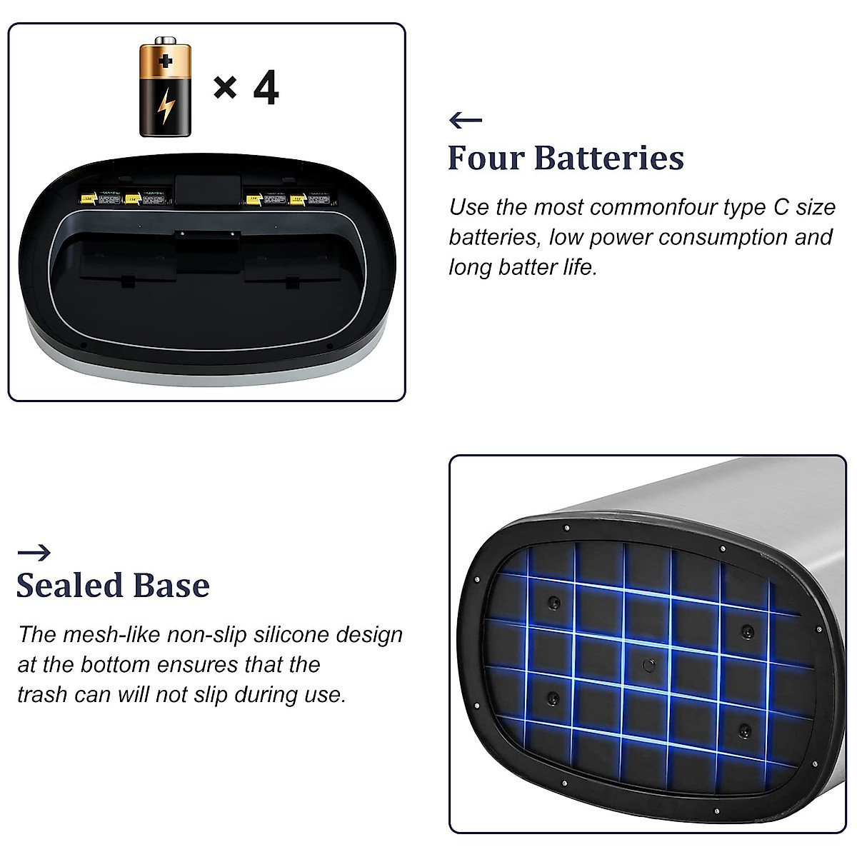 Stainless Steel 13 Gallon Touchless Trash Can with Lid, Automatic Kitchen Smart Motion Sensor Trash Garbage Bin, Anti-Fingerprint Mute Designed Trash Bin for Kitchen Living Room Office (Silver)