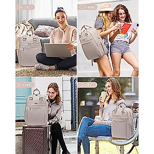 LOVEVOOK Laptop Backpack for Women 17 Inch Travel Backpack Purse, Work Business Computer Bag with USB Port, Large Capacity Waterproof Travel Bags Casual Daypacks, Light Dusty Pink