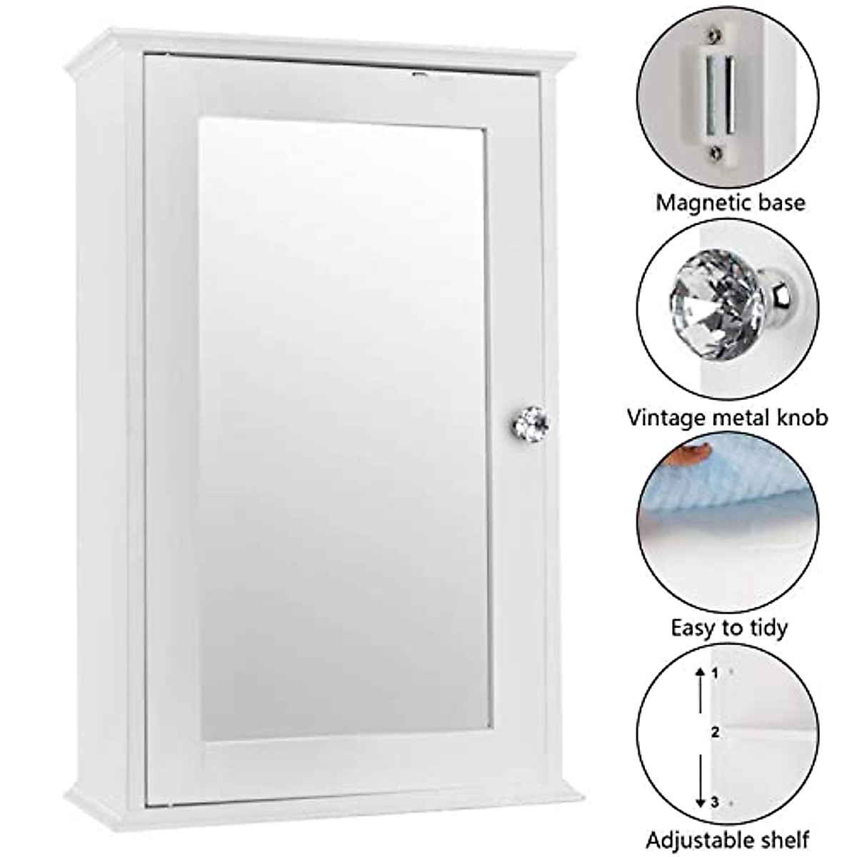 Wooden Bathroom Storage Wall Medicine Cabinet Shelf Organizer w/Mirror Door