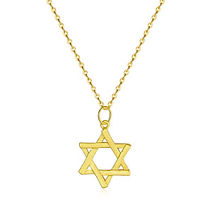 LAVISHE 14K Gold Plated 925 Sterling Silver Jewish Jewelry Star of David Necklace Matte Finish Brush Textured, 18"