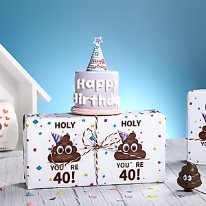 WRAPAHOLIC Funny 40th Birthday Wrapping Paper - Mini Roll - 17 Inch X 33 Feet - Holy Shit You're 40 Design for Birthday, Party, Prank