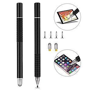 Stylus Pens for Touch Screens-Fine Point-Universal-High Precision, 2 Pieces with 6 Replacement Tips, Compatible for All Capacitive Touch Screens (Black + Black)