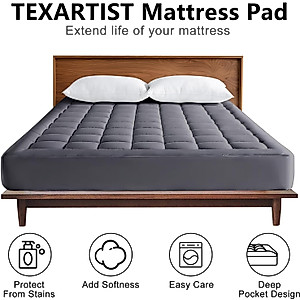 TEXARTIST Queen Mattress Pad Cover Cooling Mattress Topper Pillow Top Mattress Cover Quilted Fitted Mattress Protector with 8-21 Inch Deep Pocket