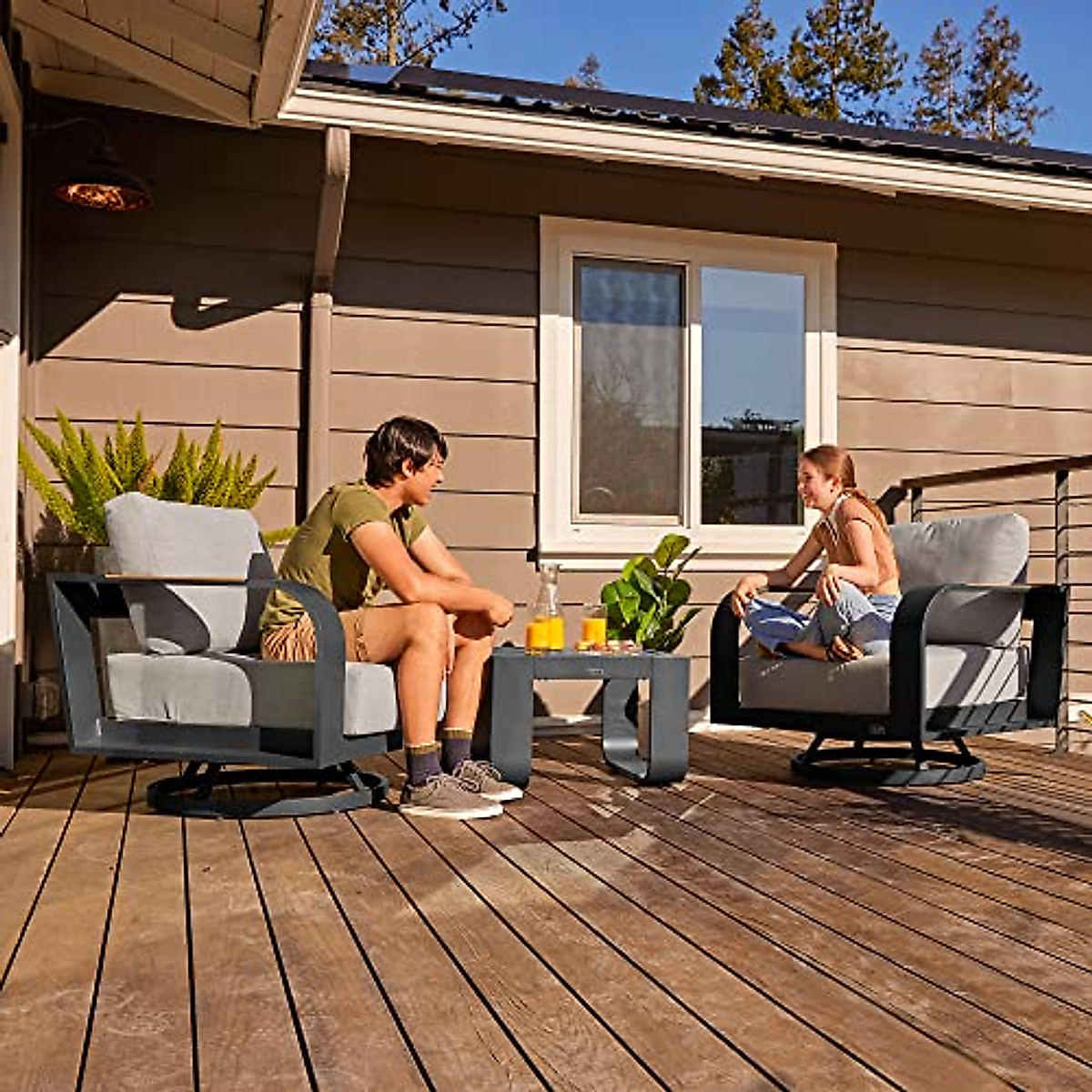 EAST OAK PCS23003 Outdoor Furniture, 3 Pieces Patio Set, Dark Grey