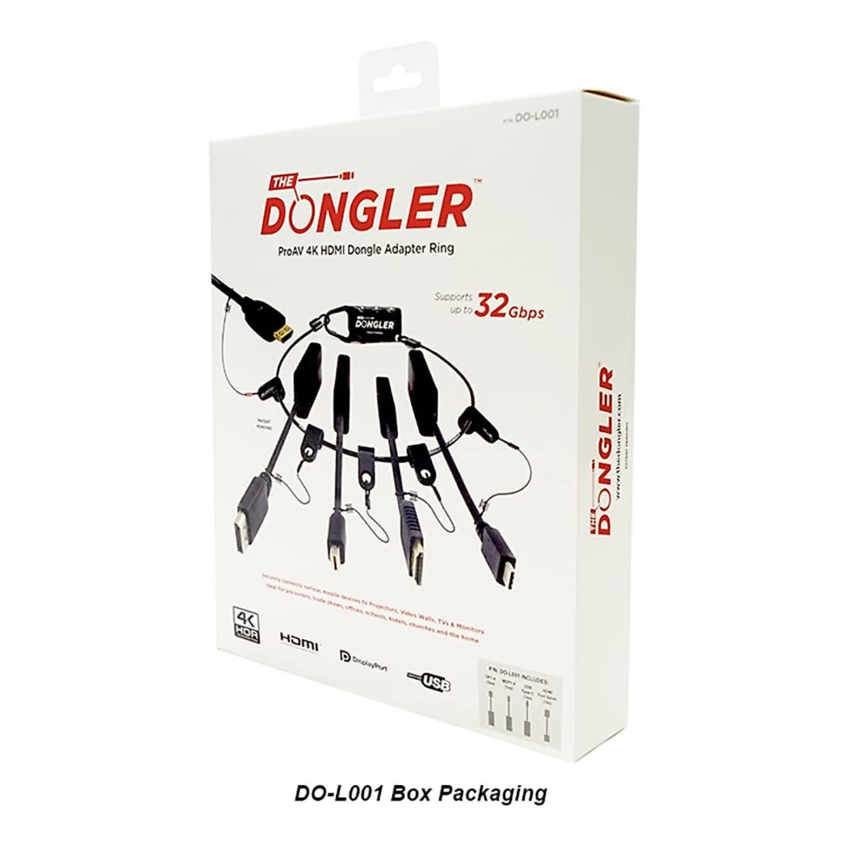 The Dongler Loaded - ProAV 4K HDMI Dongle Adapter Ring - Supports up to 32Gbps Input, 4K with HDR - Includes Combination Lock with (4) Pigtail Dongle Adapters