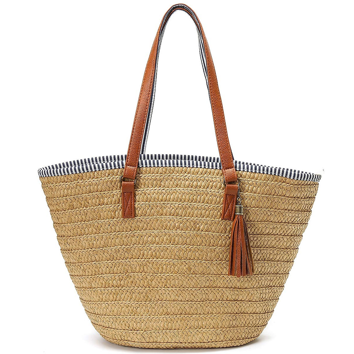 Molodo Straw Bag Round Summer Straw Large Woven Beach Bag Purse For Women Vocation Tote Handbags With Pom Poms