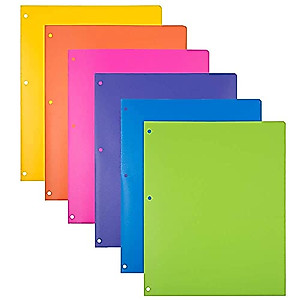 JAM PAPER Heavy Duty Plastic 3 Hole Punch Pocket Folders - Extra Tough School Folders - Assorted Fashion Colors - 6/Pack