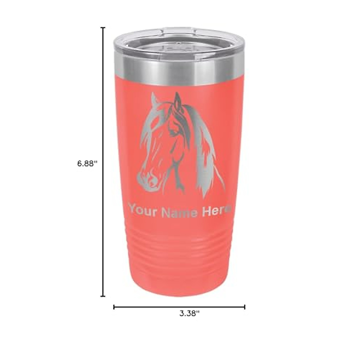 LaserGram 20oz Vacuum Insulated Tumbler Mug, Horse Head 1, Personalized Engraving Included (Coral)