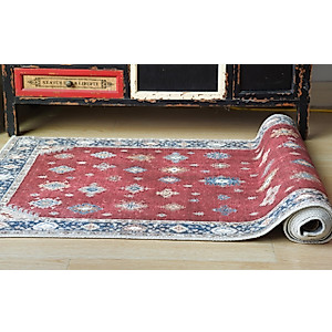 Soft Washable Faux Wool 2X3 Small Stain Resistant Rug Rubber Non-Slip Backing for Hallway Kitchen Bathroom Living Room Bedroom Entryway Indoor Doormat Bedside Carpet Mat (Dark Red, 2' x 3')