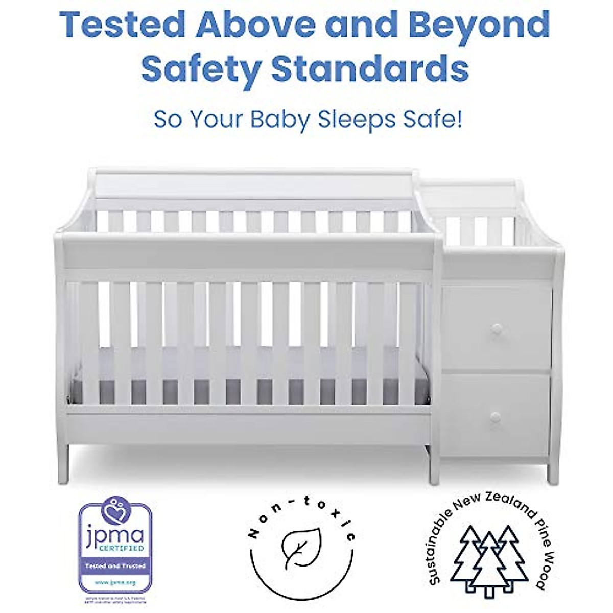Delta Children Bentley S Convertible Crib N Changer, White + Serta Perfect Slumber Dual Sided Recycled Fiber Core Crib and Toddler Mattress (Bundle)