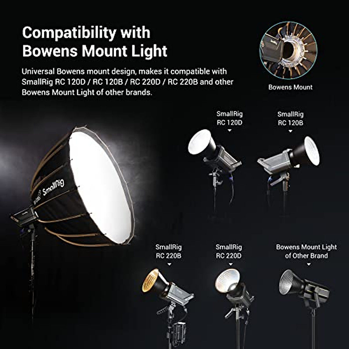 SMALLRIG Parabolic Softbox Quick Release, Parabolic Softbox, Compatible with SmallRig RC 120D/RC 120B/RC 220D/RC220B and Other Bowens Mount Light (33.5inch/85cm)