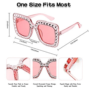 Pibupibu 4 Pack Red Pink Bling Crystal Sunglasses Oversized Square Glitter Rhinestone Sunglasses for Women Party Favors