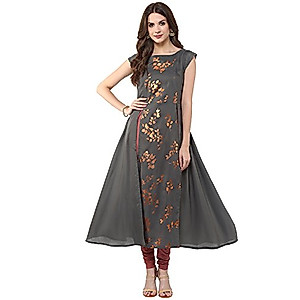 Janasya Indian Women's Tunic Tops Crepe Kurti for Women(X-Small) Grey