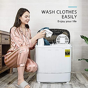 VIVOHOME Electric Portable 2 in 1 Twin Tub Mini Laundry Washer and Spin Dryer Combo Washing Machine with Drain Hose for Apartments 13.5lbs Black & White
