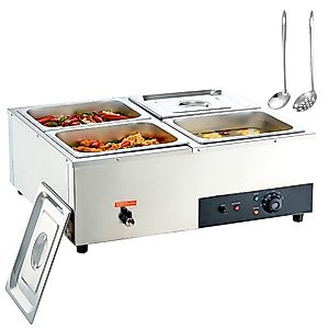 Commercial Food Warmer, 4-Pan Electric Steam Table with 12QT Pans, Stainless Steel Countertop Buffet Bain Marie