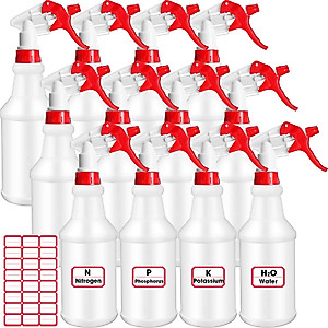 Gerrii 12 Pcs Plastic Spray Bottles with Adjustable Nozzle and Label for Cleaning Solutions 24 oz No Leak HDPE Spraying Bottles Empty Water Squirt Bottle Household Industrial Mist Plant Sprayer