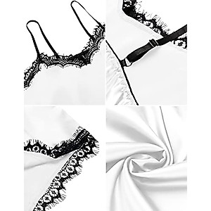 Ekouaer Sexy Lace Silk Satin Pajamas Cami Lingerie Sets 2 Piece Pjs Sleepwear Loungewear Bridal Gift for Women White Medium