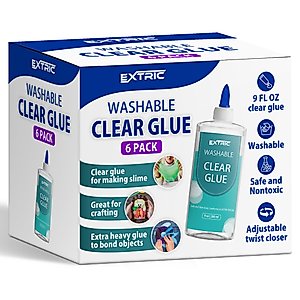 Clear Glue, Washable Liquid Glue 9 Ounces, 6 Count – Slime Glues, Art Crafts, for Home and School Glues, Dries Clear, Non-Toxic
