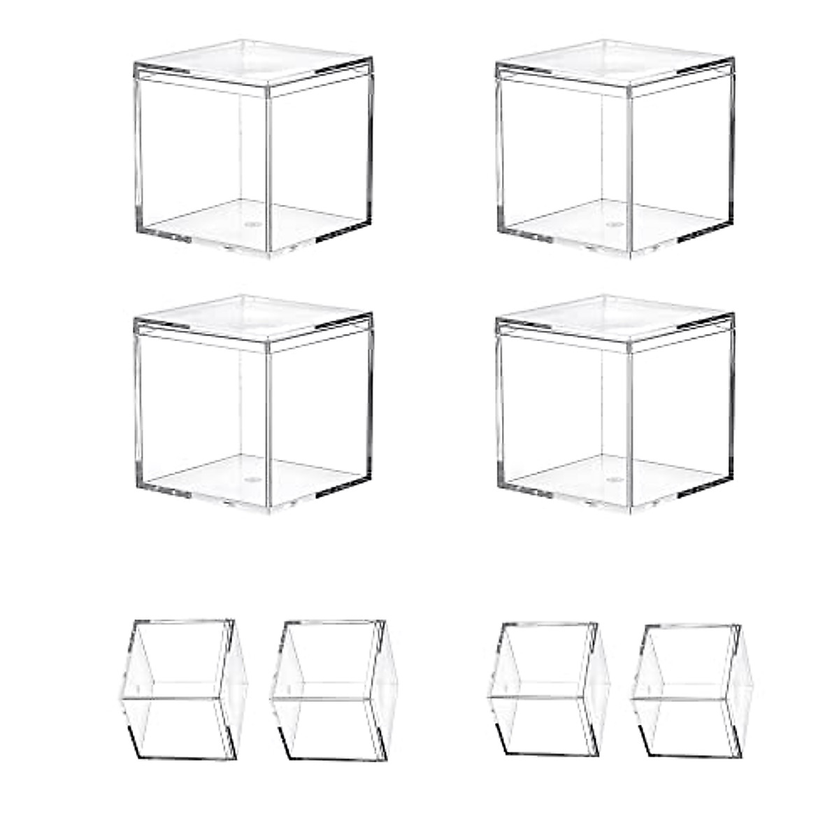 NA Clear Acrylic Plastic Square Cube Jewelry Box Mini Storage Containers with Lids Storage(8 Pieces)