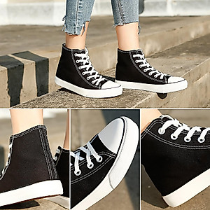 ZGR Womens Fashion Canvas Sneaker Low Cut Lace ups Casual Shoes (7 B(M) US, High-top Black)
