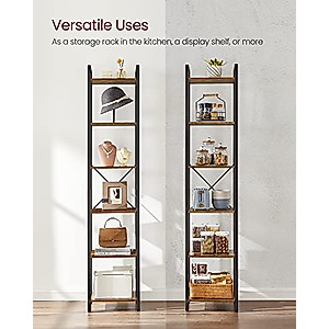 VASAGLE 6-Tier Tall Bookshelf, Narrow Bookcase with Steel Frame, Skinny Book Shelf for Living Room, Home Office, Study, 11.8 x 15.7 x 73.8 Inches, Industrial Style, Rustic Brown and Black ULLS101B01