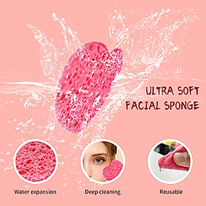 50 Count Facial Sponges - Cellulose Facial Sponges Exfoliating Heart Shape Reusable Compressed Facial Sponges for Facial Cleansing Mask Makeup Removal