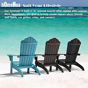 hOmeHua Oversized Plastic Weather Resistant Adirondack Chair with Cup Holder, Imitation Wood Stripes, Easy Assemble & Maintain,Outdoor Chair for Patio, Backyard Deck, Fire Pit - Lake Blue