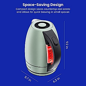 Chefman Electric Kettle, 1.8 Liter Stainless Steel Electric Tea Kettle Water Boiler with Automatic Shutoff, LED Lights, Boil-Dry Protection, Hot Water Electric Kettles for Boiling Water, Green