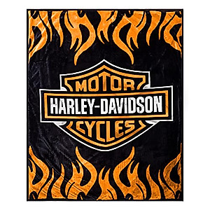 Super Soft Plush Classic Black Harley Davidson Blanket/Throw Full or Queen Size - Orange