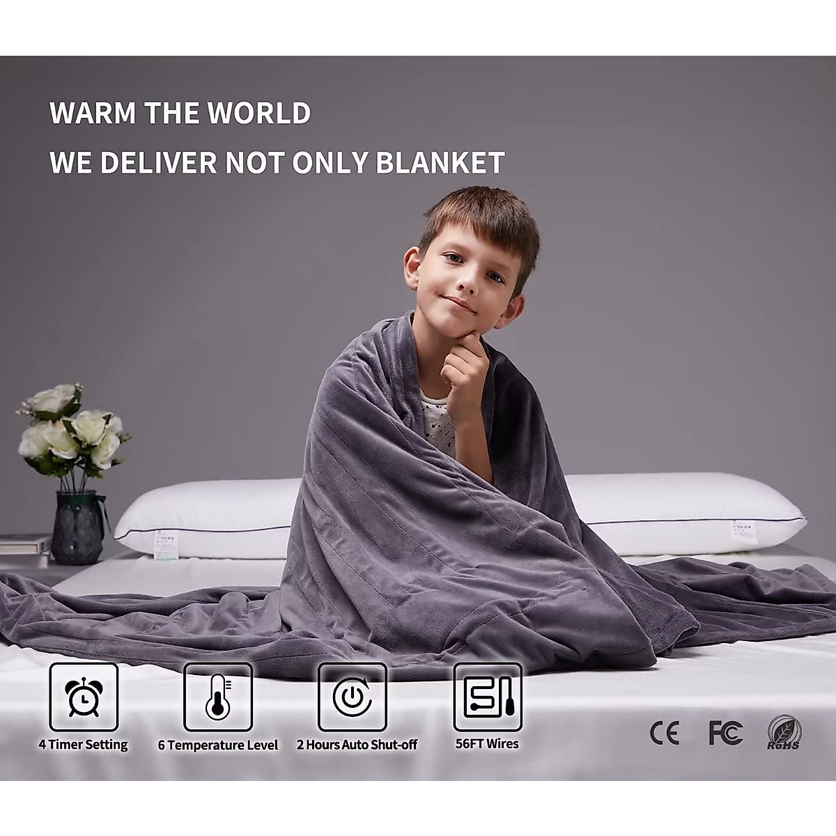 JY Fit All Heated Throw Blanket-Soft Velvet Christmas Throw Blanket,6 Heat Settings 50x60inches Cozy Throw Blanket,4 Time Settings,2 Hours Timer Auto Shut Off,Washable (Grey Throw Blanket)
