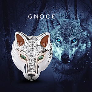 GNOCE Ancient Wolf Charms for Bracelet 925 Sterling Silver Bead Animal Wolf head Charms For Women Mother's Day Men