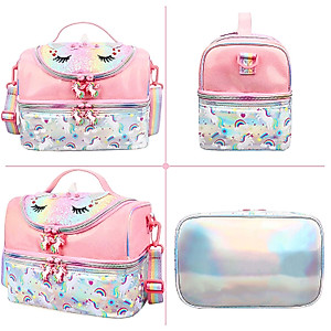 RHCPFOVR Kids Lunch Bag - Double - Decker Cooler Insulated Lunch Box for Boys Girls,Washable Lunch Bag with Strap and Reusable Toddler Lunchbox for School and Daycare