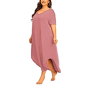 Womens Plus Size Nightgowns Sleepwear Short Sleeve Sleep Dress Maxi Night Gowns with Pockets 4X Pink
