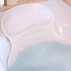 Bath Pillow Luxury Bathtub Pillow - Bath Pillows for Tub Neck and Back Support, Ergonomic Tub Pillow for Bath with 4D Air Mesh + 6 Strong Suction Cups, Great Spa Gifts Bathtub Accessories