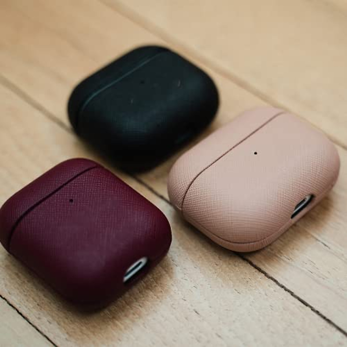 THEIMPRINT Saffiano Vegan Leather AirPods Case Cover Gen 1/2 - Compatible with Apple AirPods 1st & 2nd Generation Charging Case, Black Colour