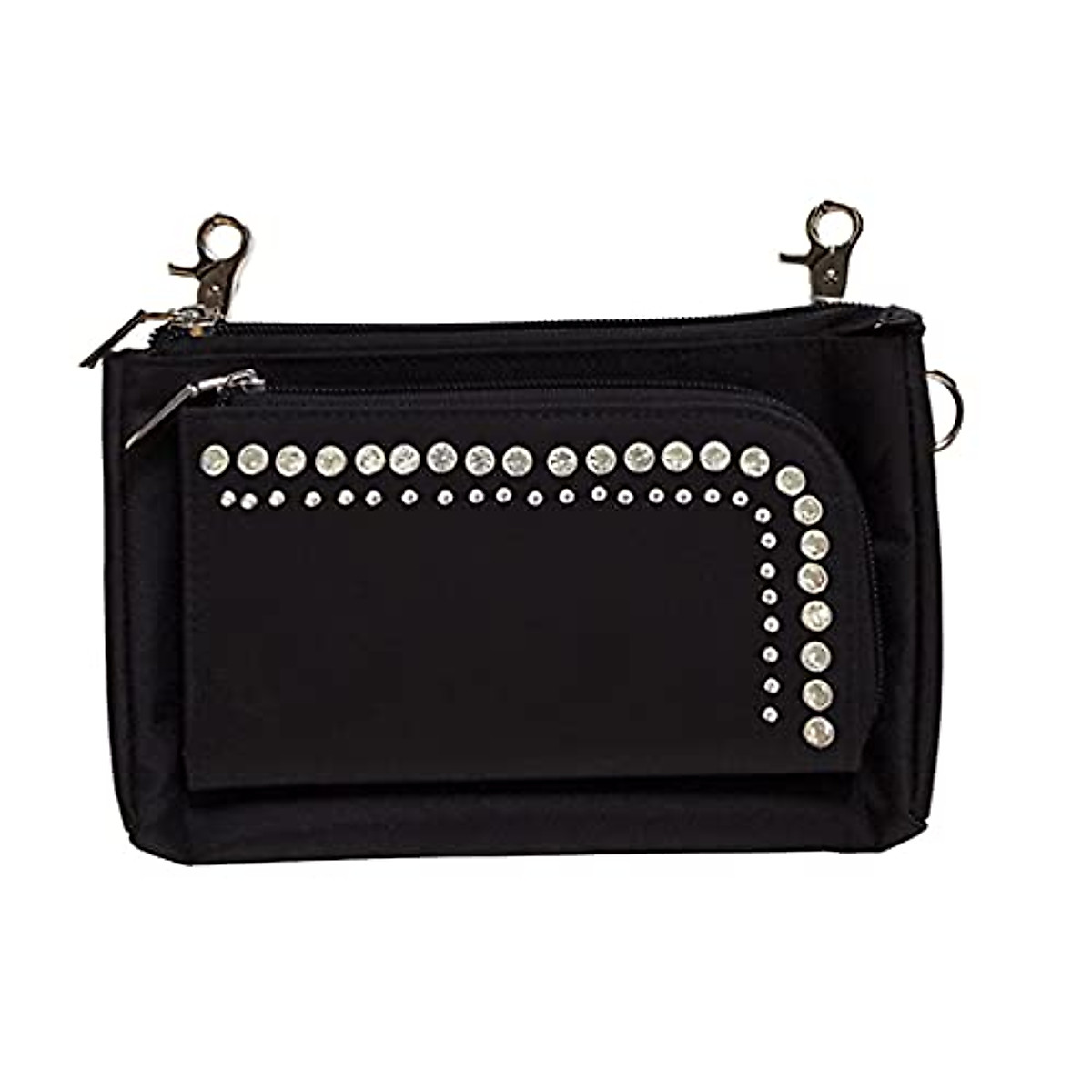 Open Road Girl Adjustable Strap Hip Purse for Women with Lobster Claw Clips, Three Ways to Wear: Hip Clip, Strap It Around, and Over Your Shoulder(Studded with Rhinestones)