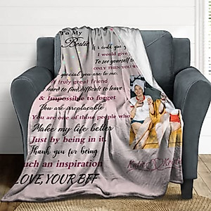 D-Story Personalized Photo Blanket for Sister Bestie: Custom Throw Blanket Bestie Friendship for Birthday Gifts, Best Friend Ever Purple Name BFF Blanket-Made in USA