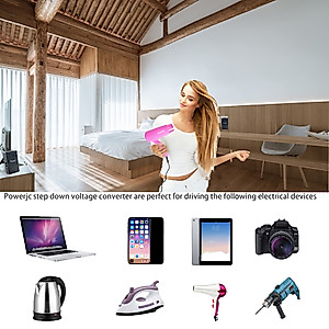 Powerjc Travel Voltage Converter Adapter Power Step Down 220V to 110V 2000W with 2 Outlets and 2 Smart USB Charging Ports Black