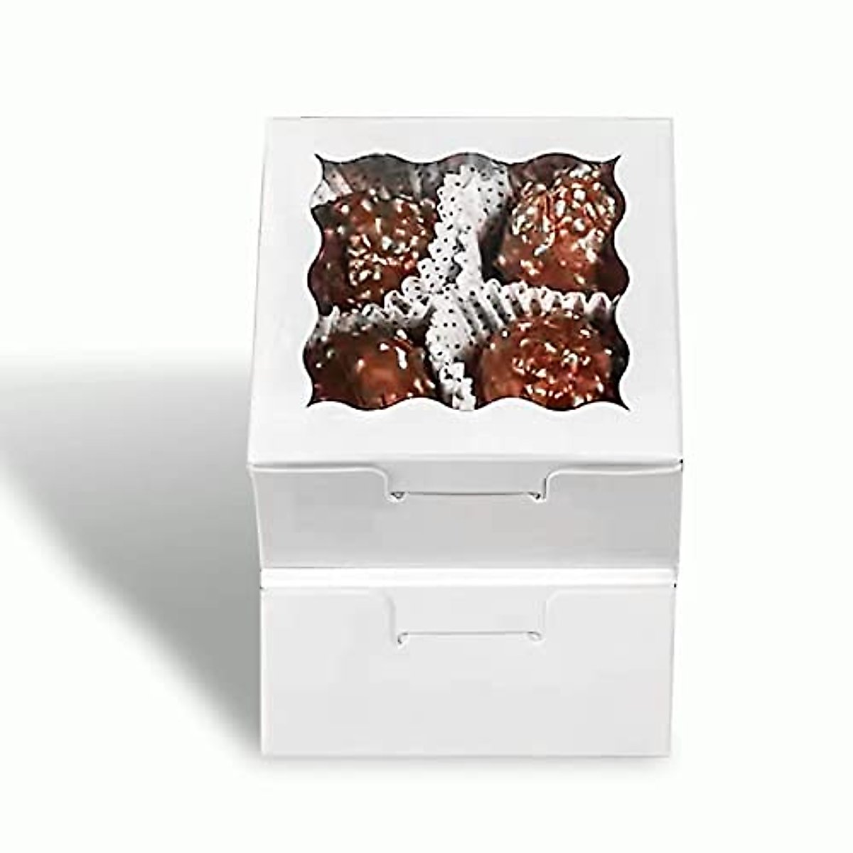RomanticBaking 3 1/4" x 3 1/4" x 1 1/2" 50PCS Chocolate Truffle Boxes for 4，Cookies Boxes Soap Boxes Donut Boxes Macaron Boxes Mini Bakery Boxes with Window Brownie Boxes