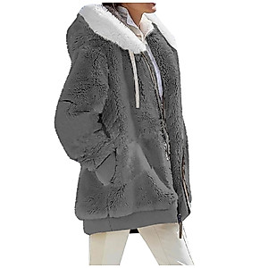 Hooded Fleece Jacket Women 2023 Trendy Long Sleeve Fleece Zip Up Hoodies Lined Pullover Casual Warm Plus Size Winter Coats For Women With Pockets Zipper Fuzzy Hooded Sweatshirt(A Dark Gray,4X-Large)