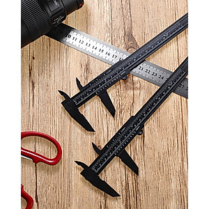Mini Plastic Caliper 6 Inch 150 mm Vernier Caliper Double Scale (Metric/Inch) Eyebrow Ruler Plastic Vernier Caliper Sliding Gauge Measuring Tool for Student Office (Black, 20 Pieces)