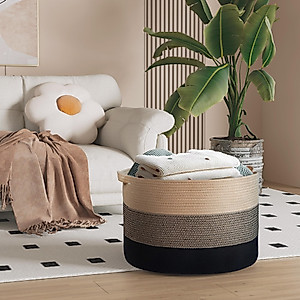 MXMHOME Large Cotton Rope Basket,22"x22"x14"Throw Blanket Storage for Living Room Woven Baby Laundry Basket with Handle Nursery Basket Soft Toy Storage Basket Comfoter Cushions Thread Hamper